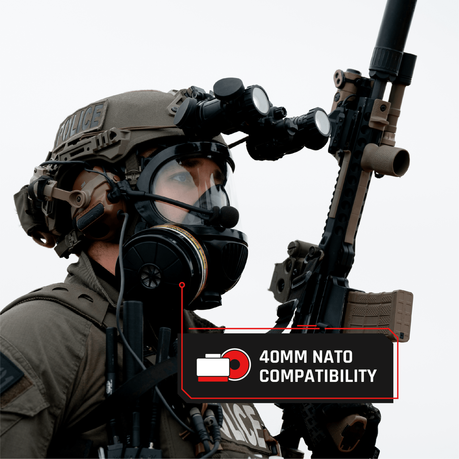 CS-100 Military Gas Mask with N-B-1 Defense Canister