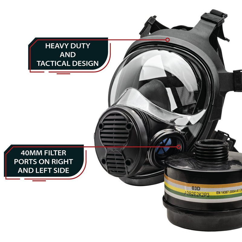 NB-100 Tactical Gas Mask - Full Face Respirator with 40mm Defense Filt