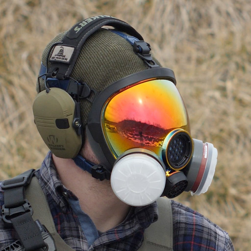 PD-100 Inferno Red - Full Face Respirator Mirrored Gas Mask with Organ